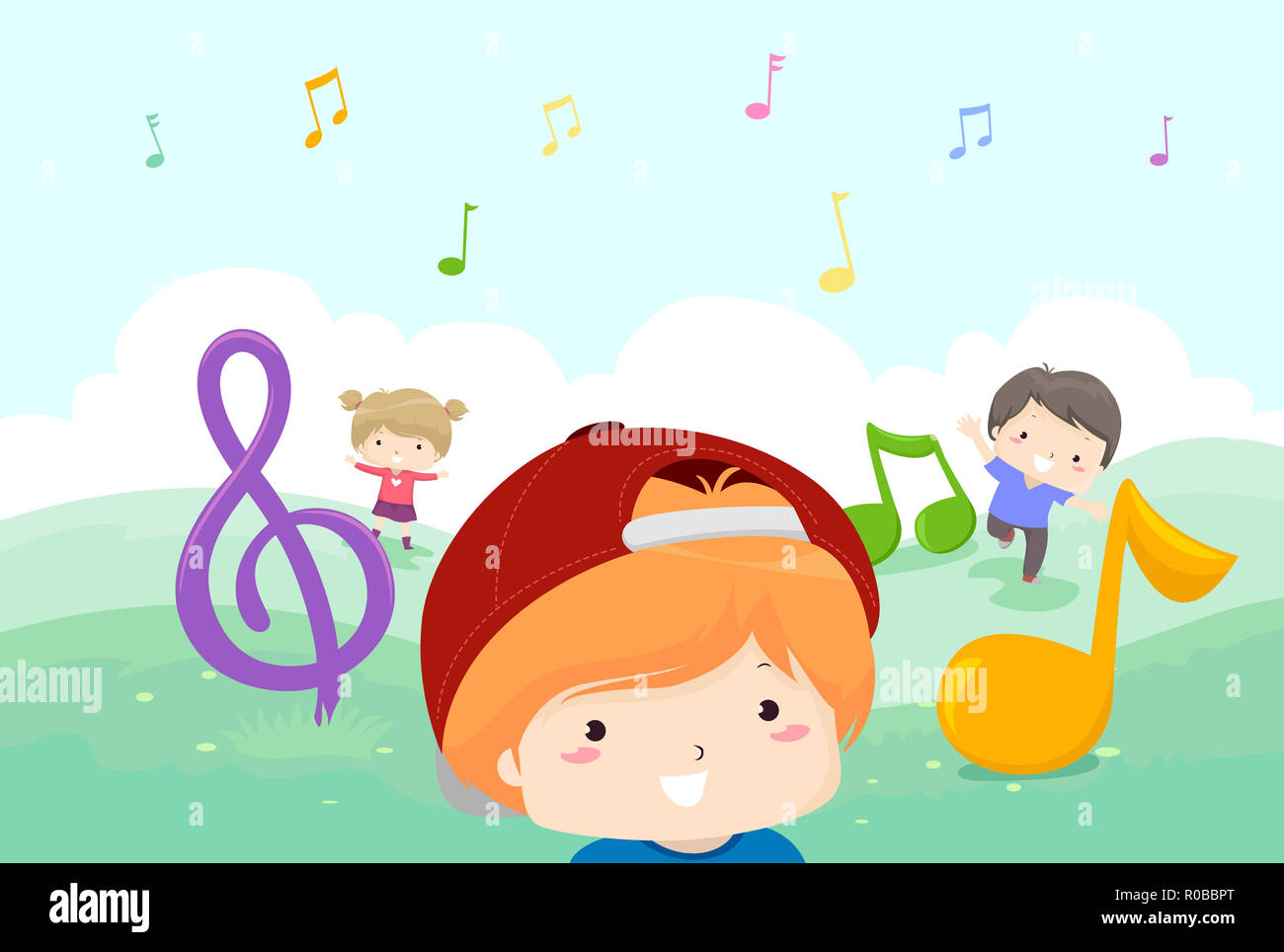Illustration of Kids with Musical Notes Having Fun Outdoors Stock Photo ...