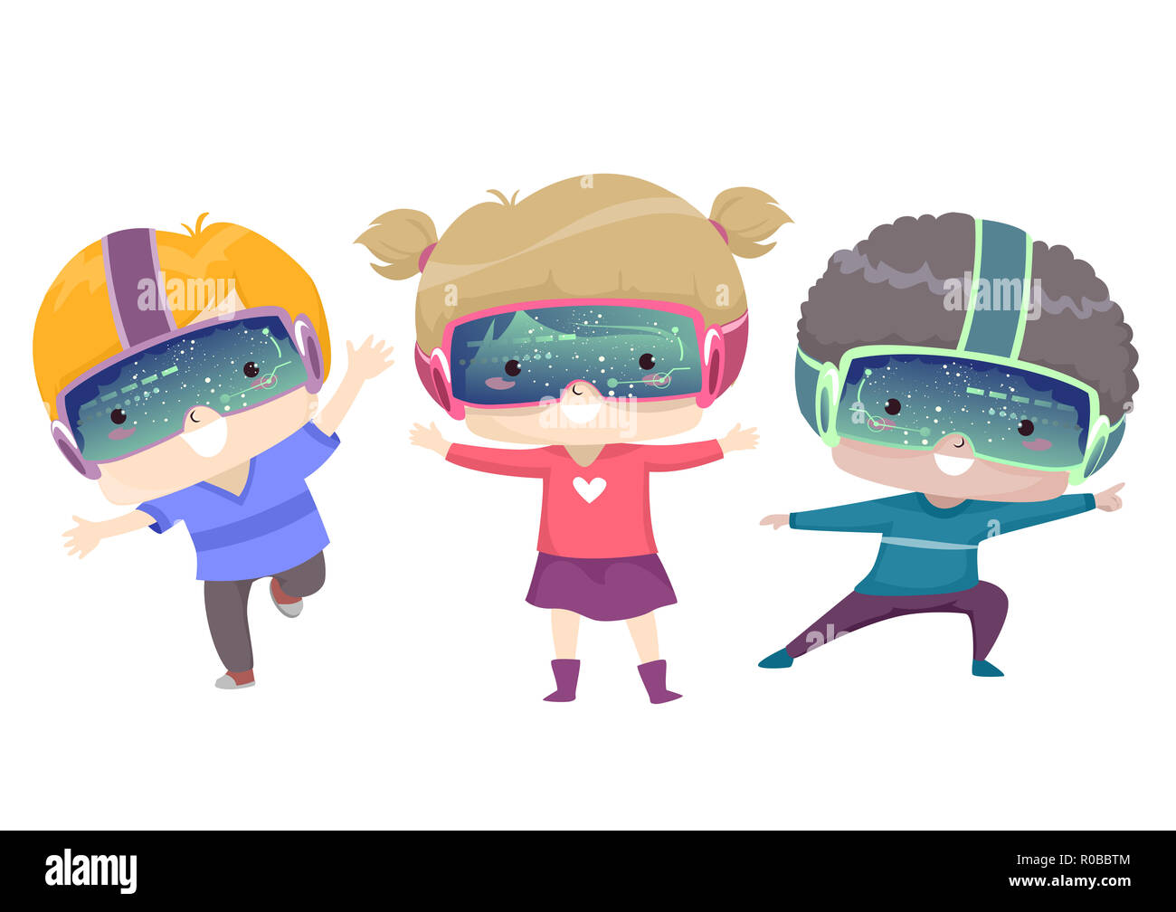 Illustration of Kids Learning and Using Virtual Reality Glasses Stock ...