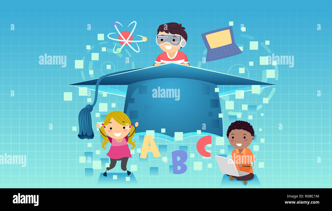 Illustration of Stickman Kids with Graduating from Virtual Classroom ...