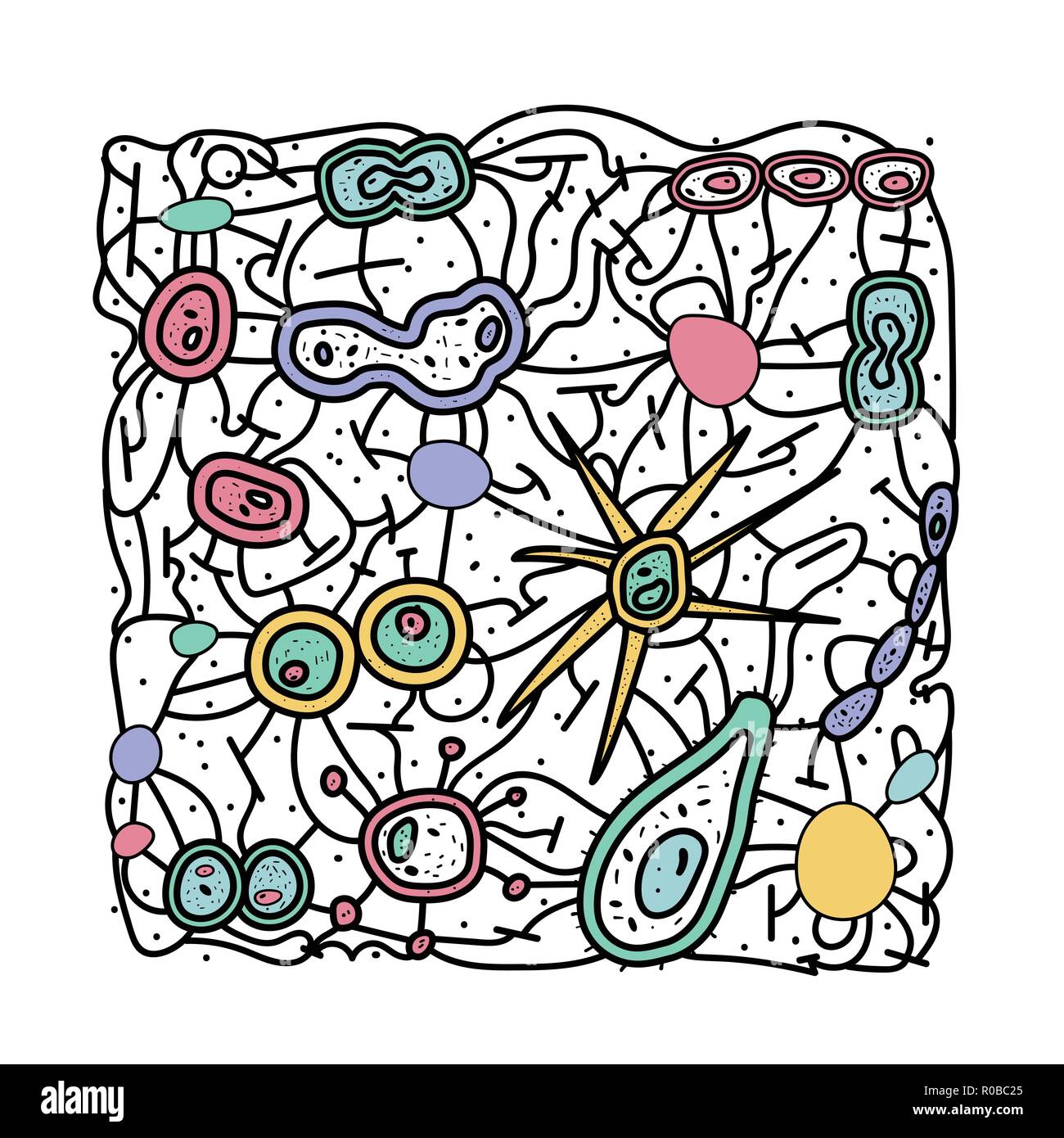Bacteria cells square composition. Microorganism collection. Vector ...