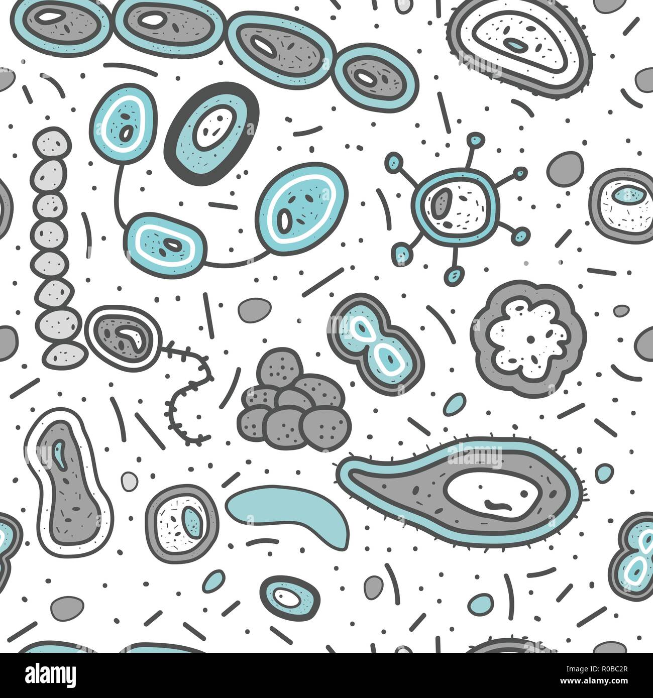 Bacterias cells seamless pattern. Microorganism collection. Vector ...