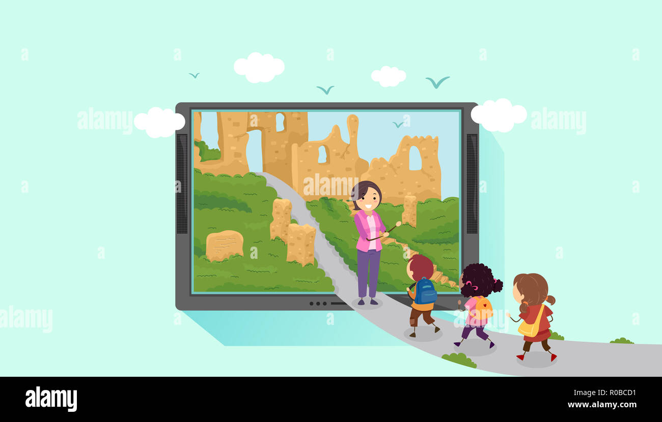 Illustration of Stickman Kids and Teacher Going Inside a Tablet ...