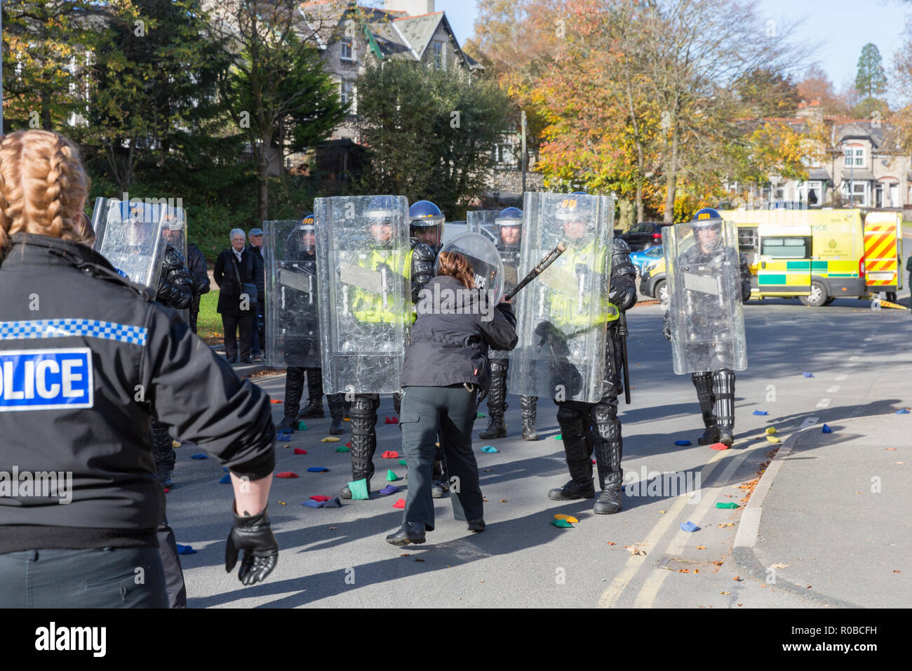 A Demonstration to the public of riot police tactics at a police open ...