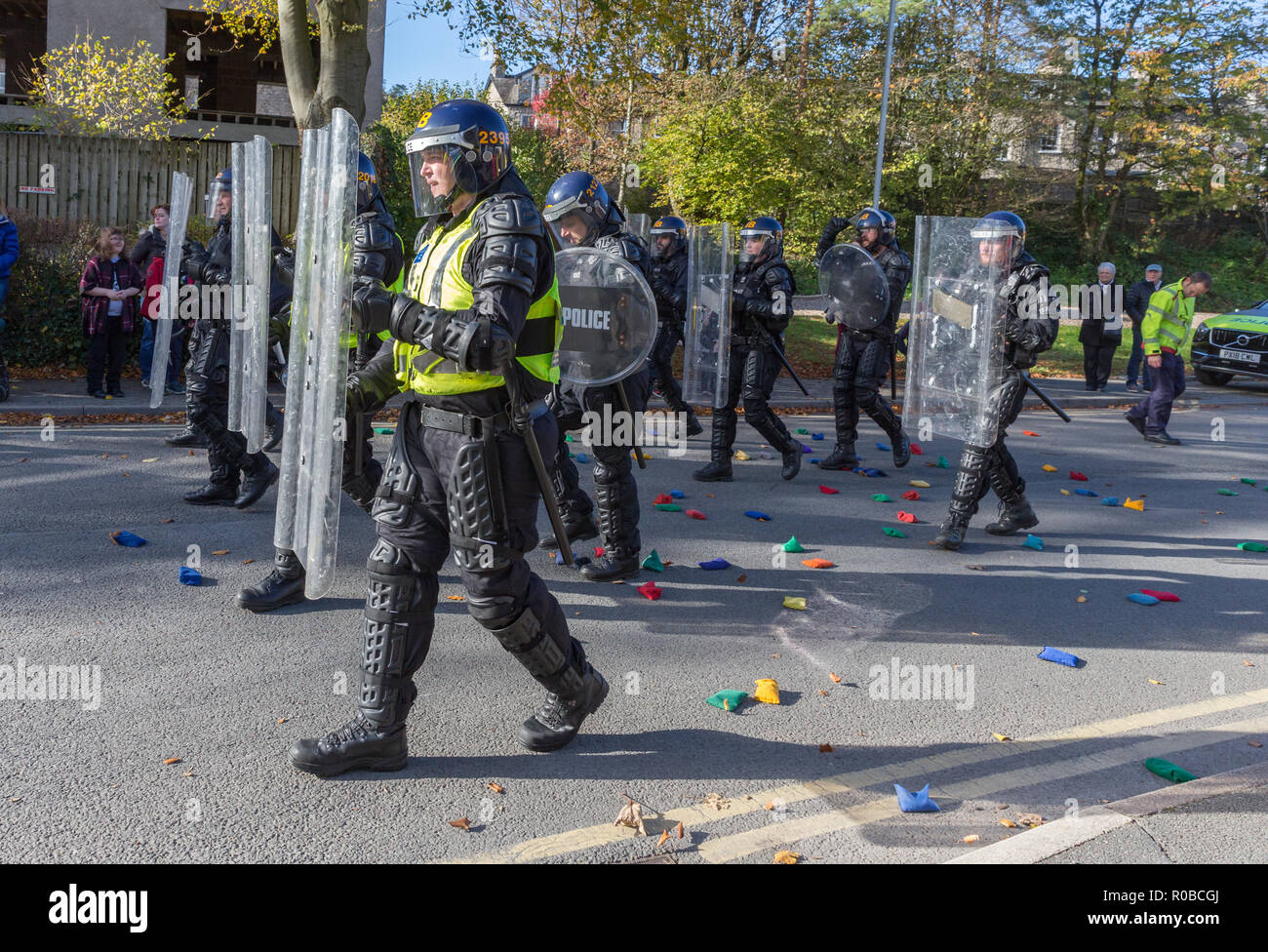 A Demonstration to the public of riot police tactics at a police open ...