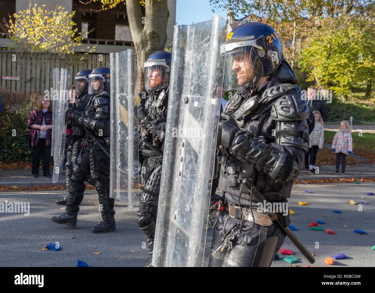 A Demonstration to the public of riot police tactics at a police open ...