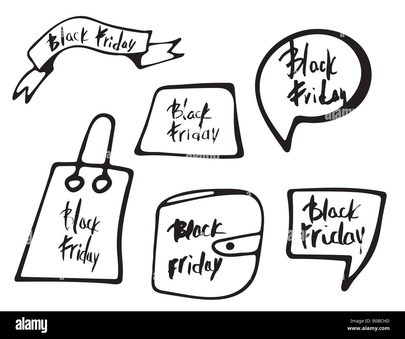 Collection of Black Friday badges. Handwritten lettering for promotion ...