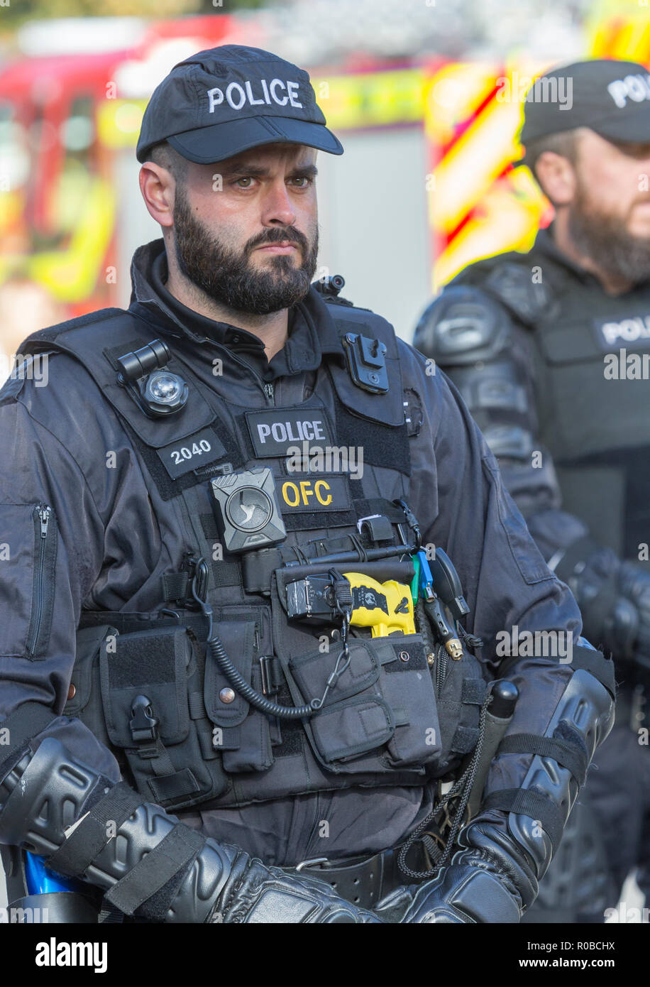 A Demonstration to the public of riot police tactics at a police open ...