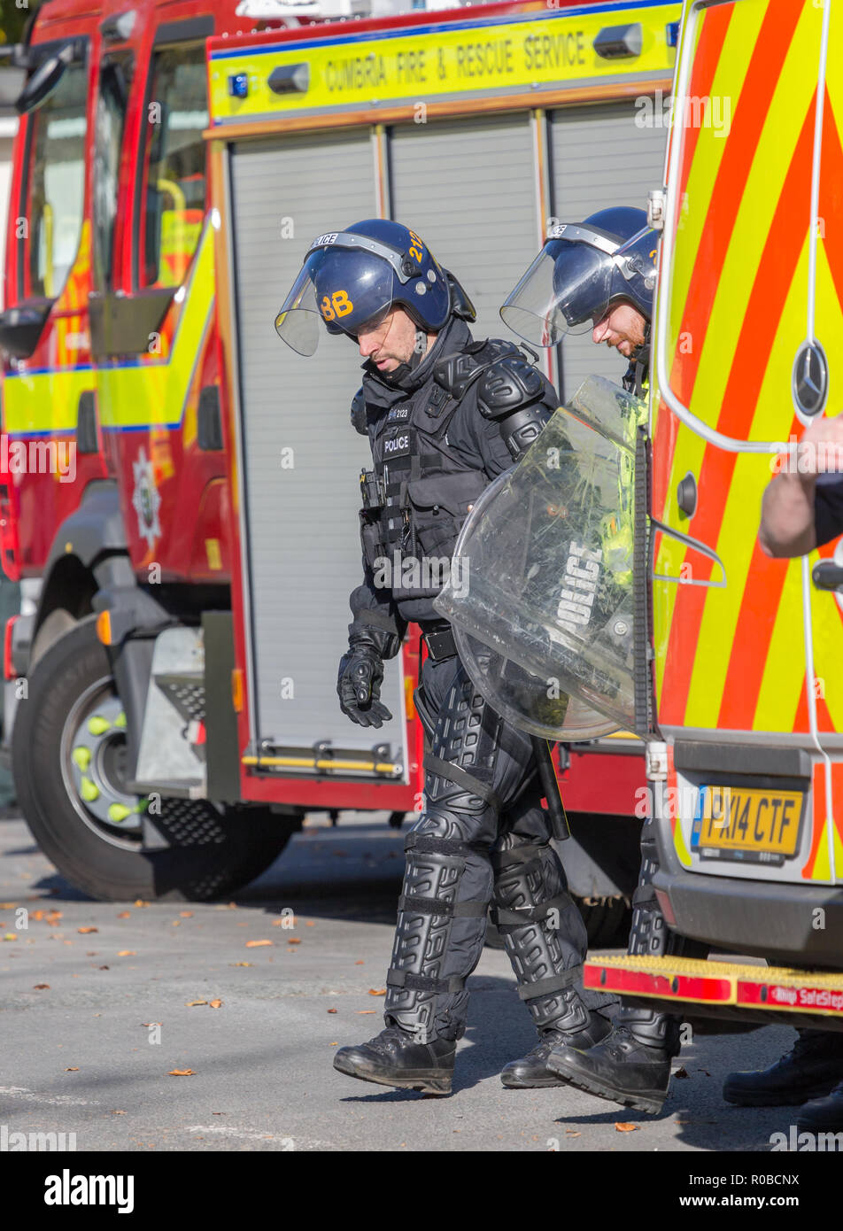 A Demonstration to the public of riot police tactics at a police open ...