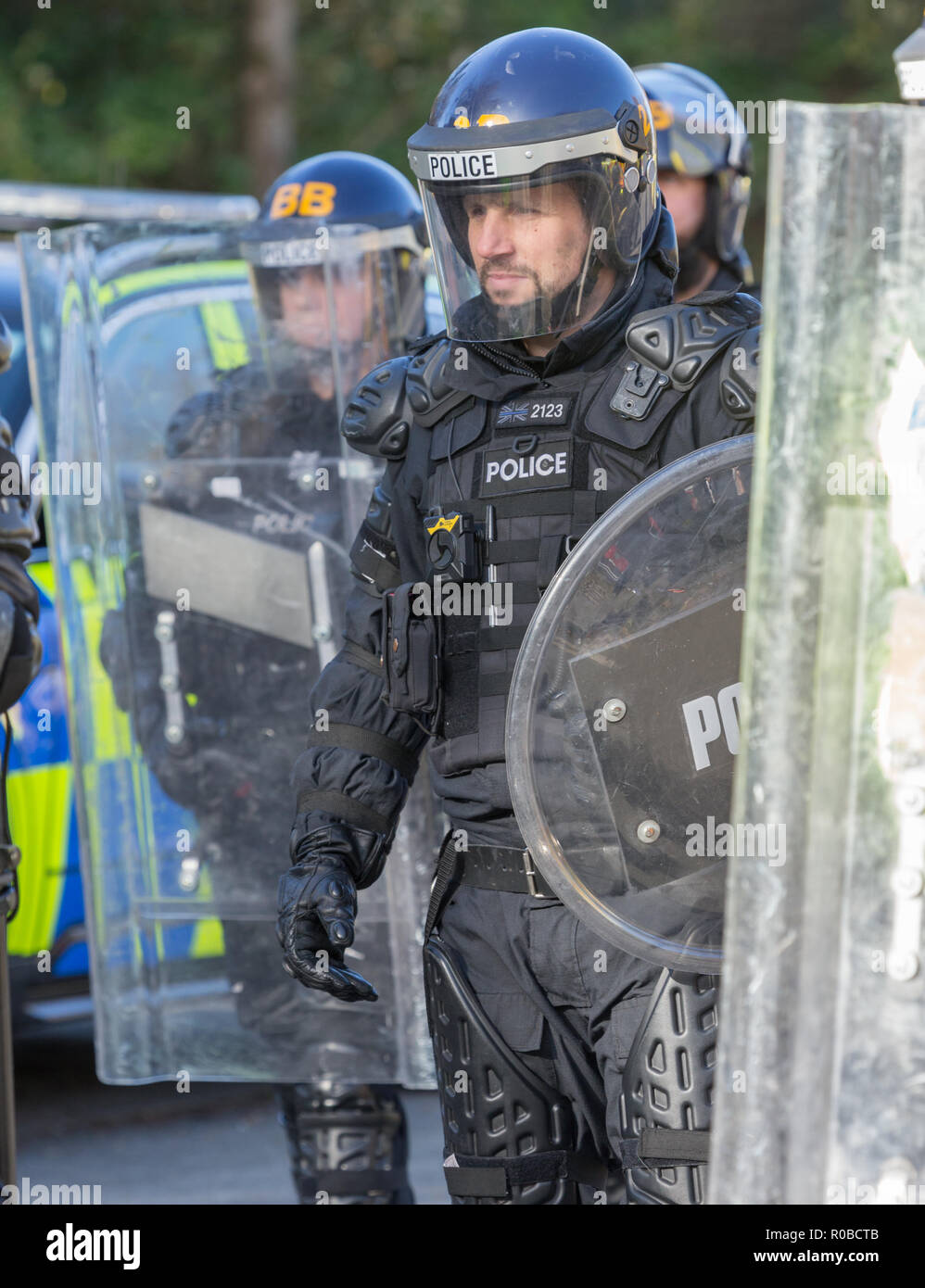 A Demonstration to the public of riot police tactics at a police open ...
