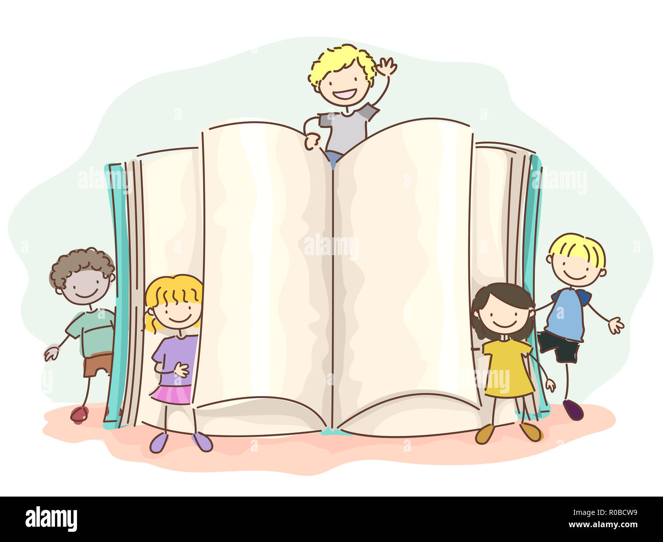 Illustration of Stickman Kids Standing Together with an Open Book Stock ...