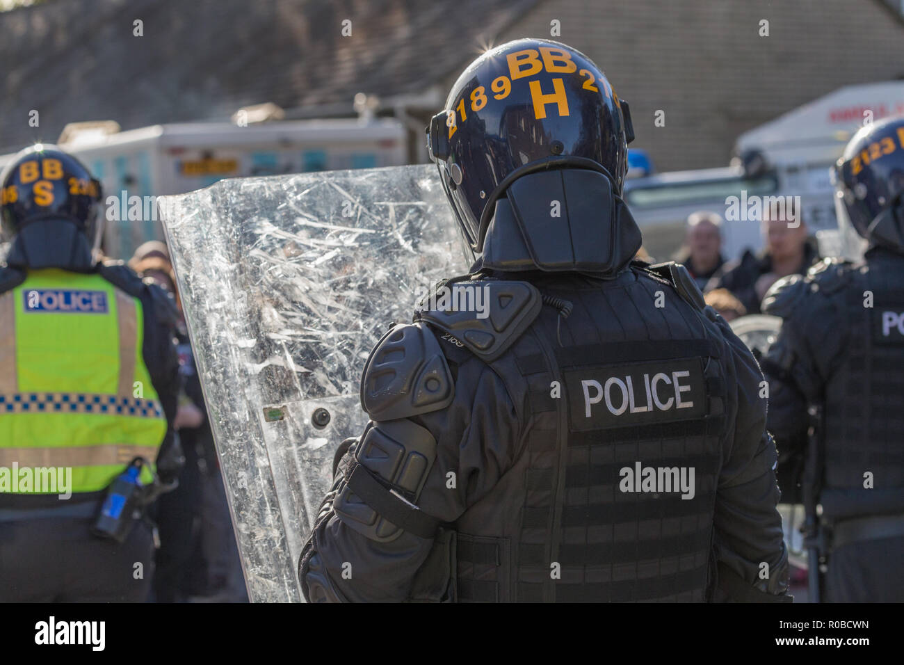 A Demonstration to the public of riot police tactics at a police open ...