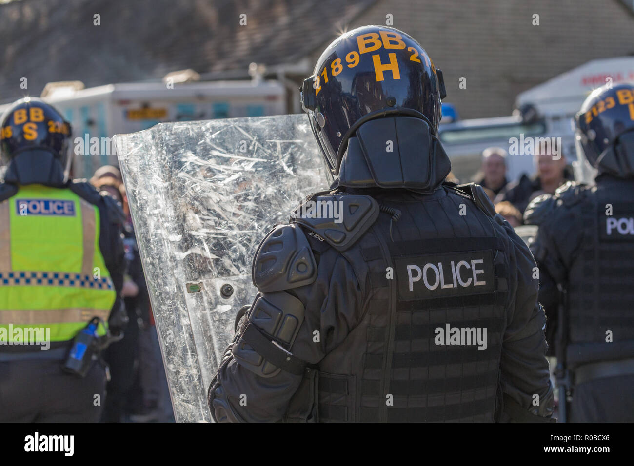 A Demonstration to the public of riot police tactics at a police open ...