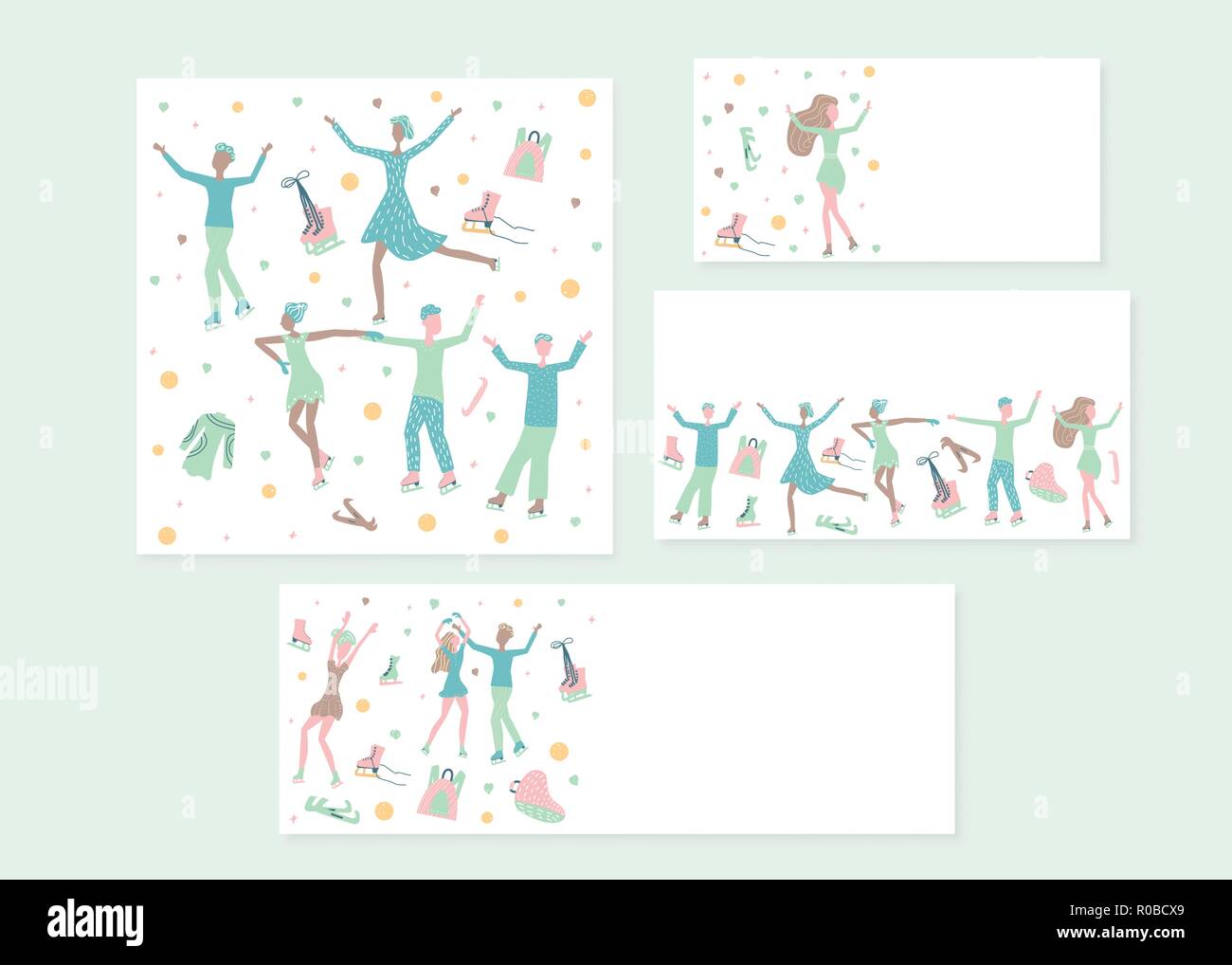 Figure skating set of templates. Group of people on the rink. Vector ...