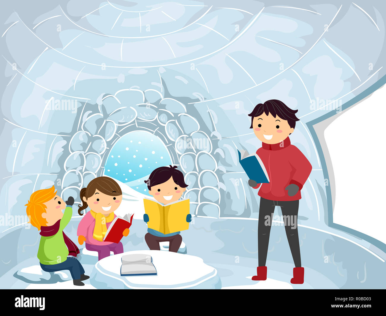 Illustration of Stickman Kids and Teacher Learning Inside an Igloo ...