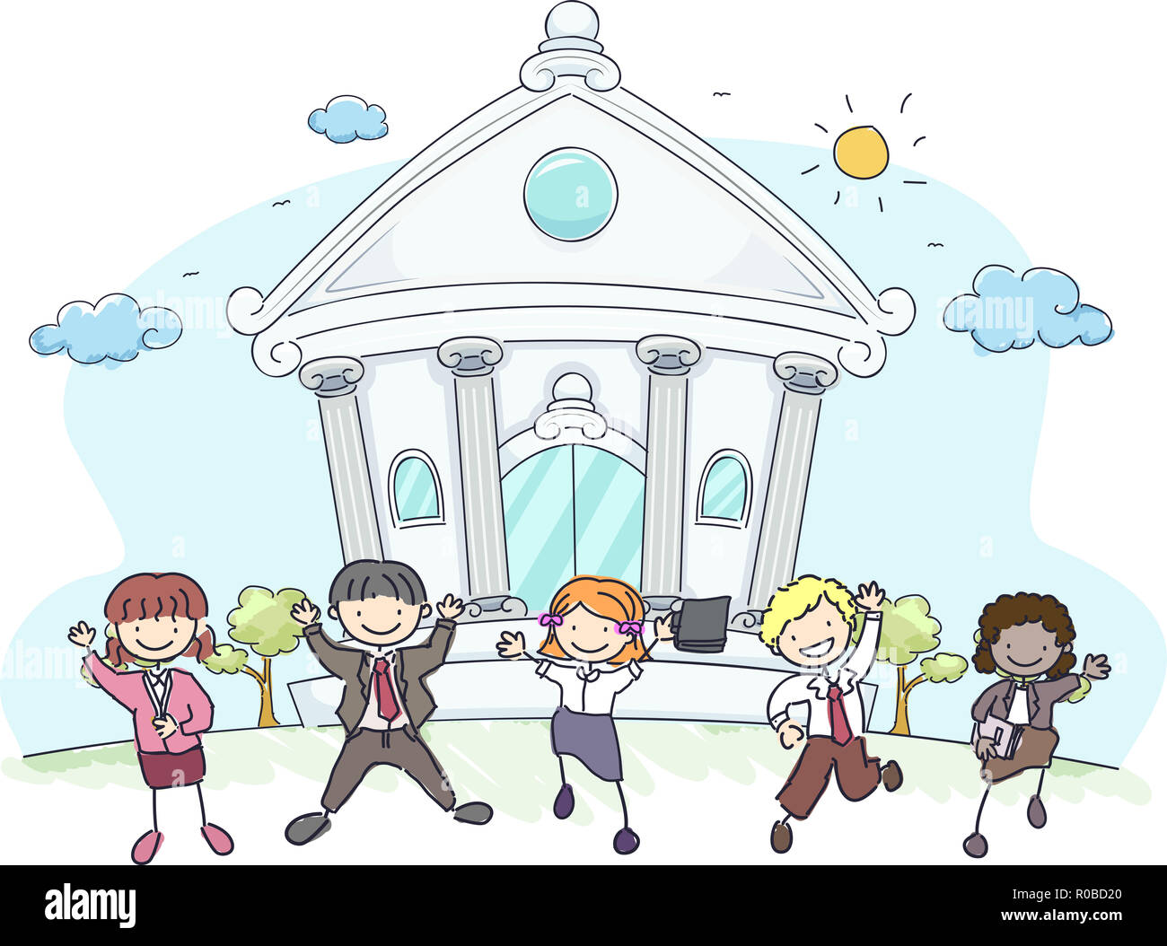 Illustration of Stickman Kids Wearing Work Uniform Standing in Front of ...