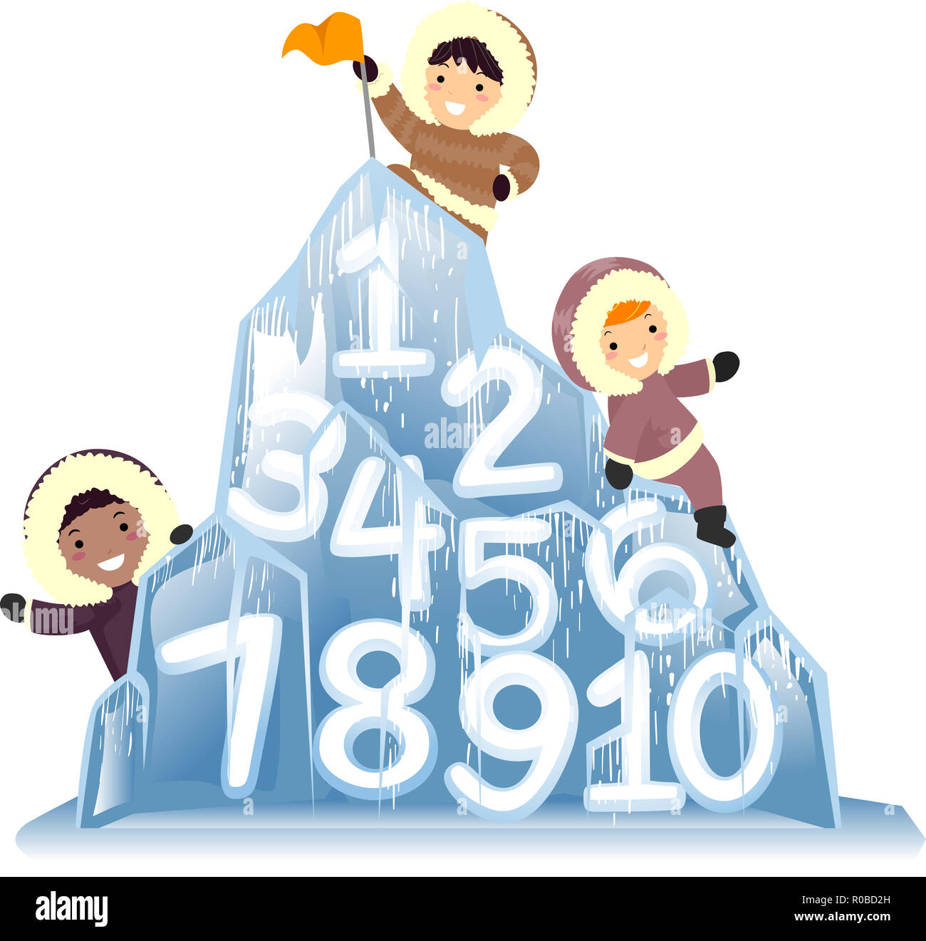 Illustration of Stickman Kids with an Ice Mountain Containing Numbers ...