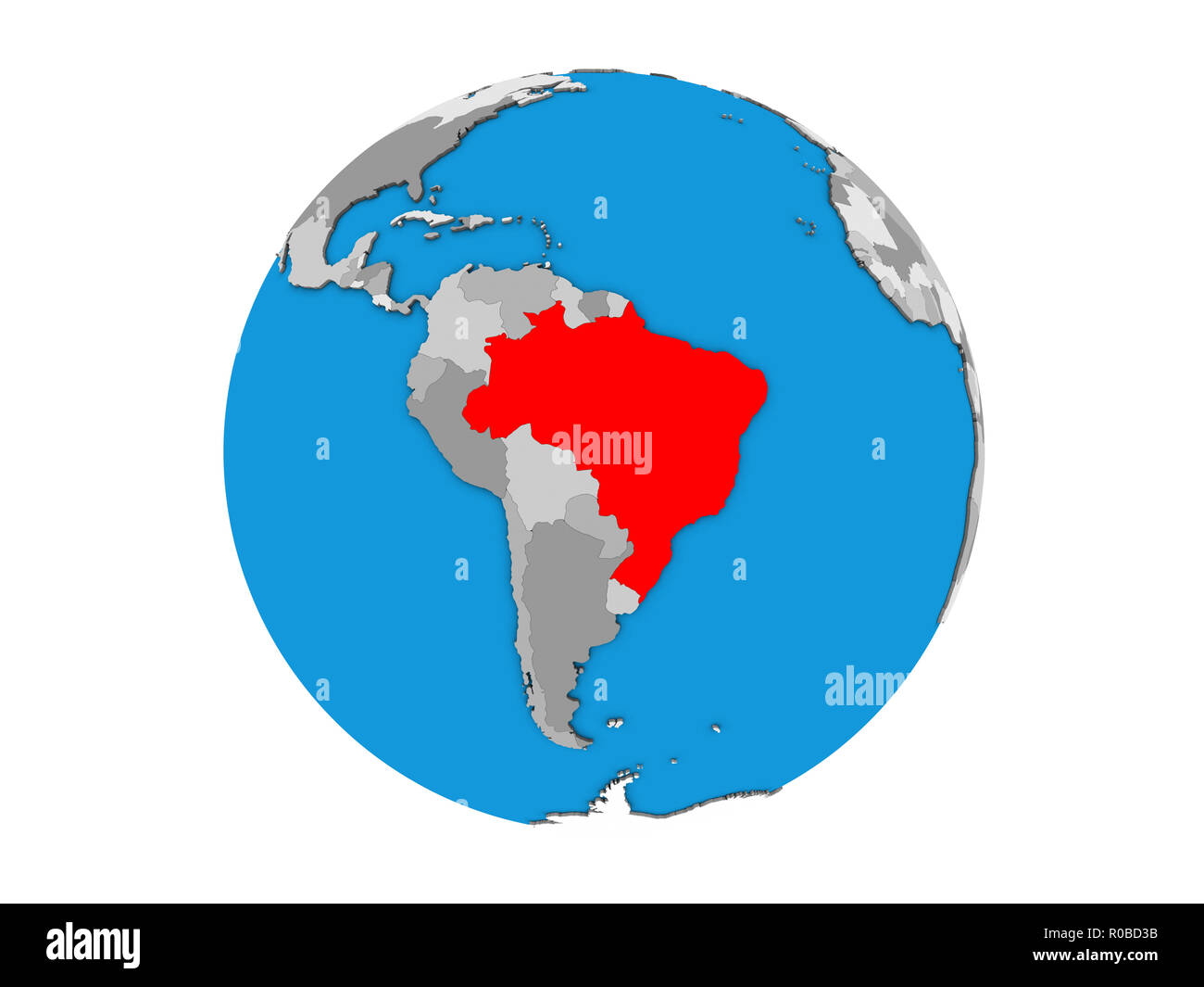Brazil on blue political 3D globe. 3D illustration isolated on white ...