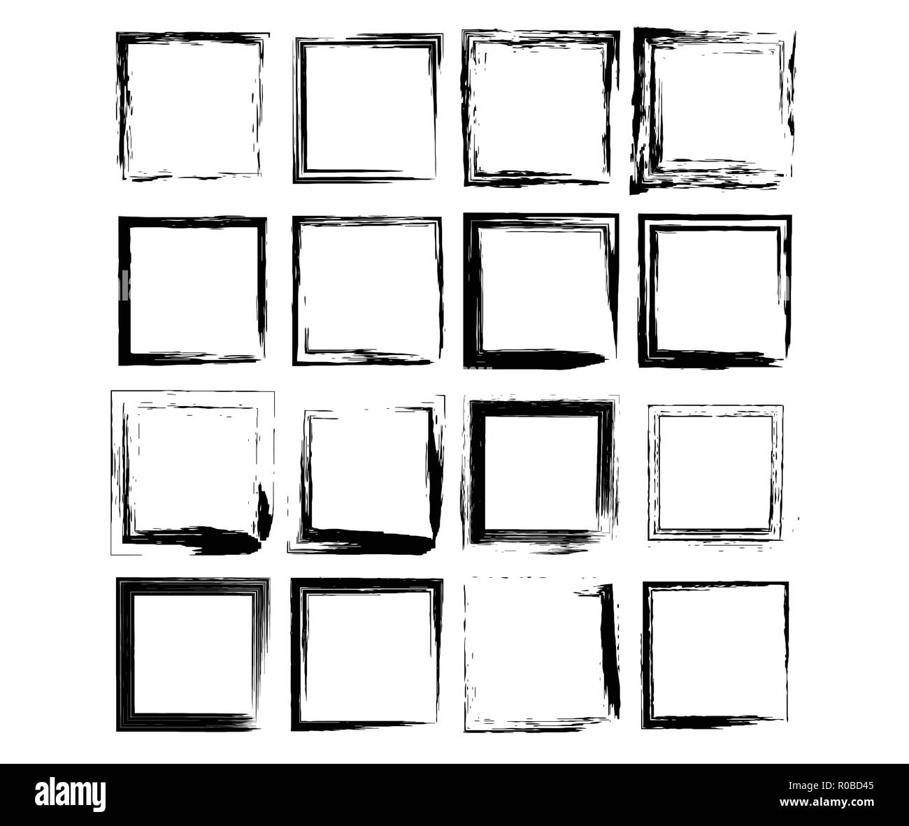 Set of black square grunge frames. Collection of geometric rectangle ...