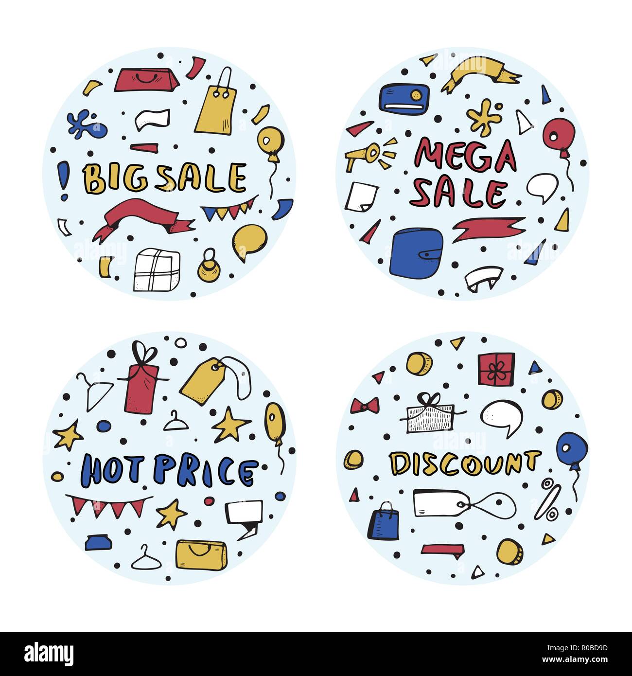 Set of round badges of vector sale objects for promotion. Collection of ...