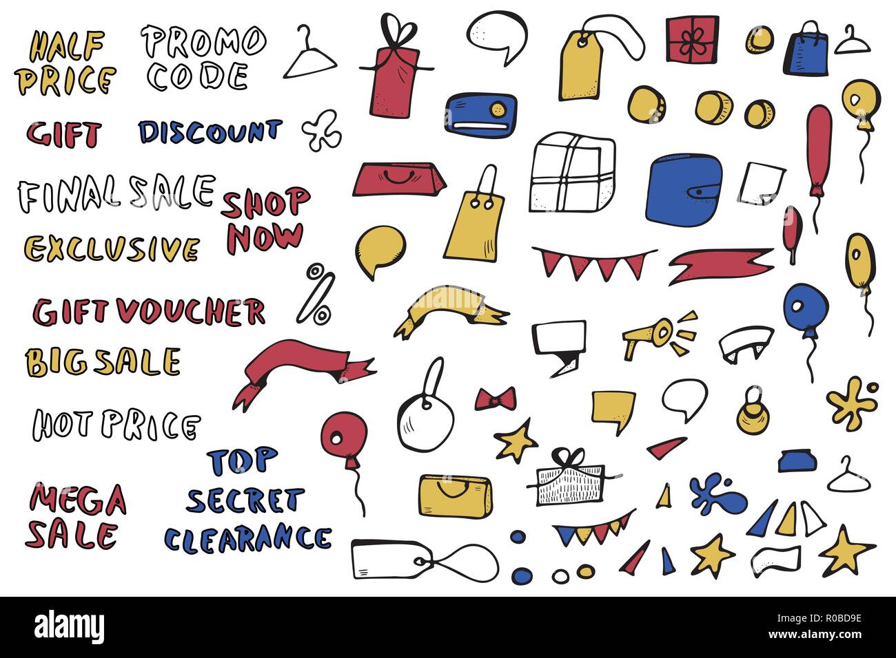 Set of sale objects and inscriptions for promotion banners. Collection ...