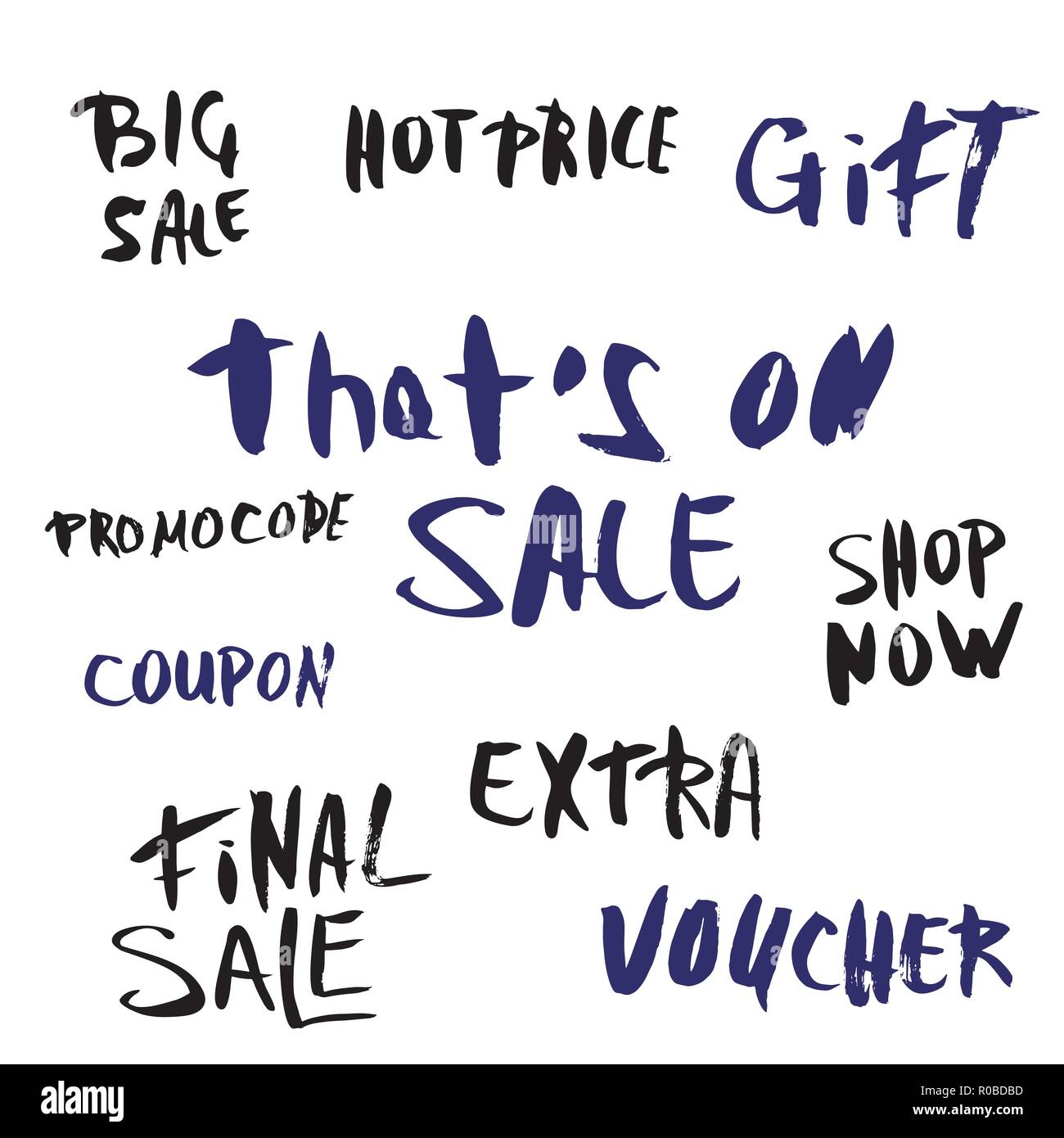 Set of sale quotes. Hand brush lettering collection. Vector promotion ...