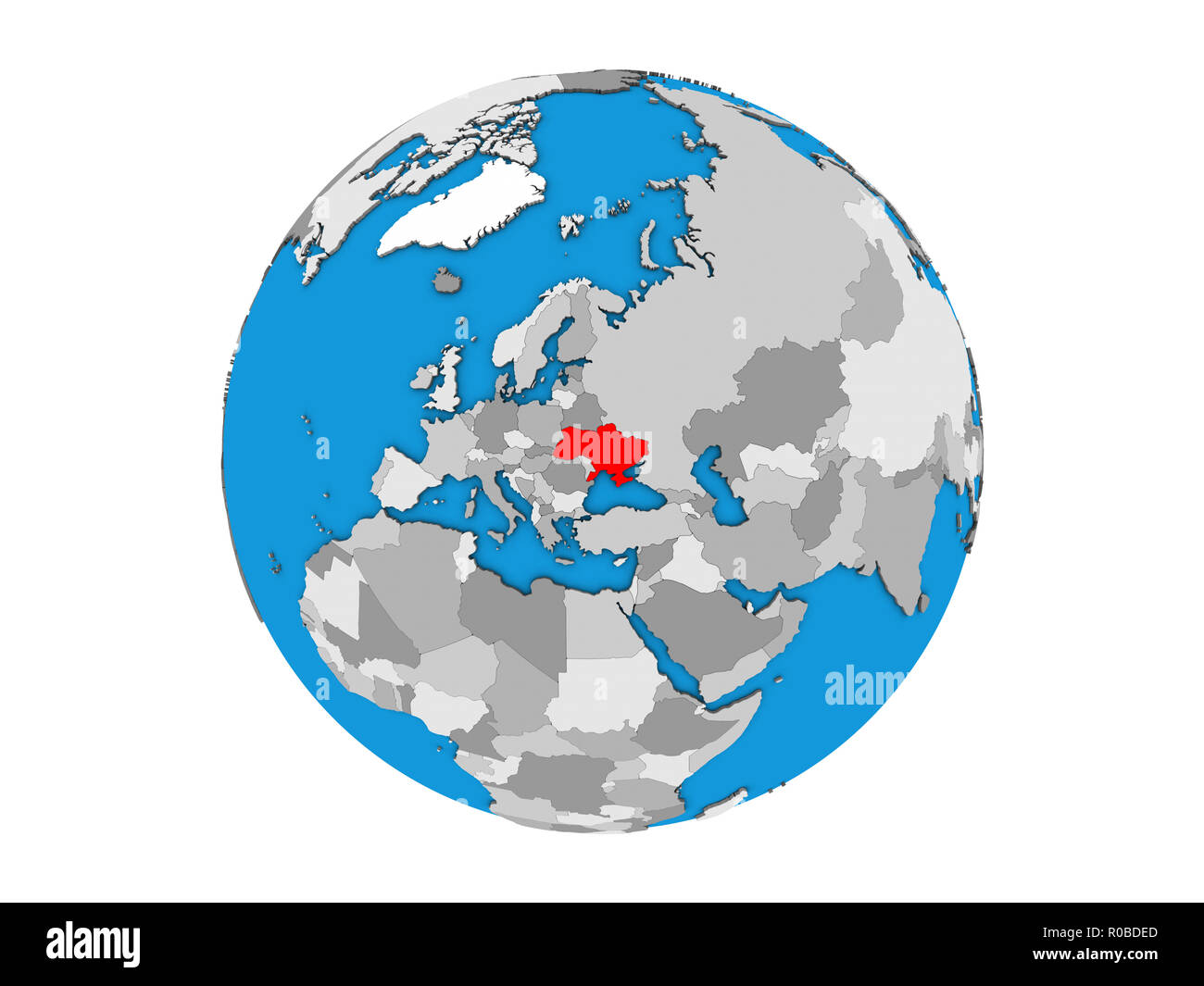 Ukraine on blue political 3D globe. 3D illustration isolated on white ...