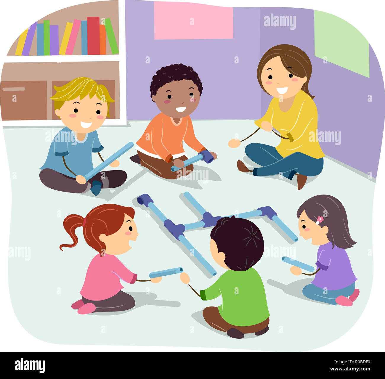 Illustration of Stickman Kids Doing Pipe Building Activity with their ...