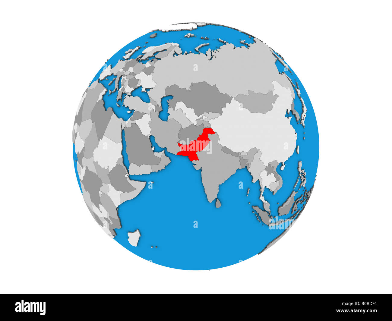 Pakistan on blue political 3D globe. 3D illustration isolated on white ...