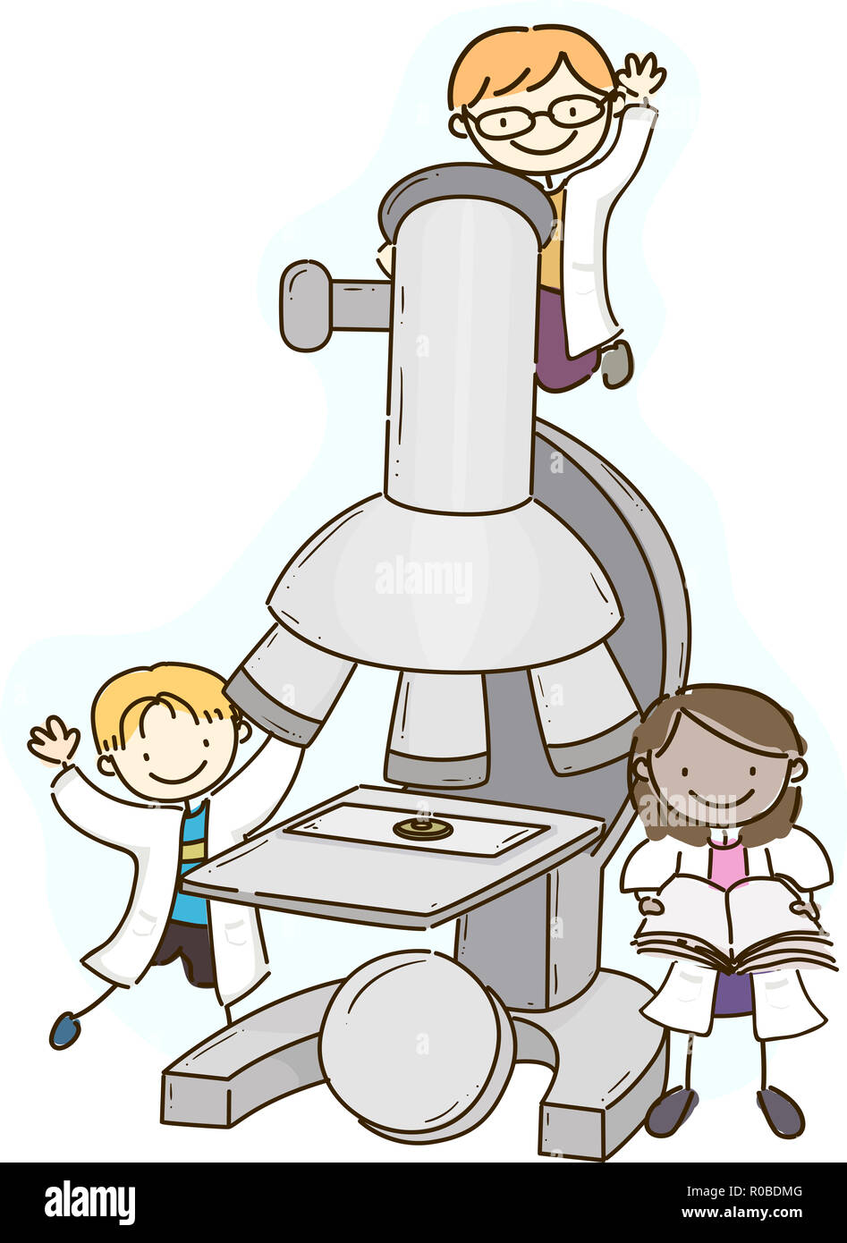 Illustration of Stickman Kids Wearing Lab Coat and Standing with a ...