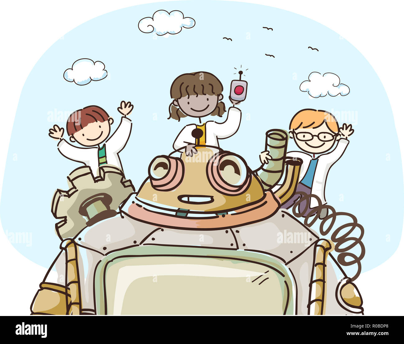 Illustration of Stickman Kids Wearing Laboratory Gowns with a Smiling ...