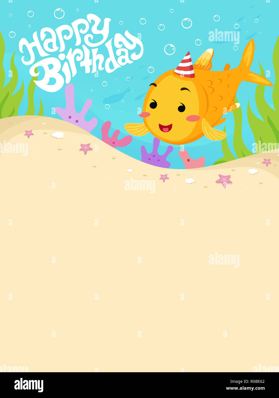Illustration of a Fish Wearing a Birthday Hat Swimming Underwater with ...