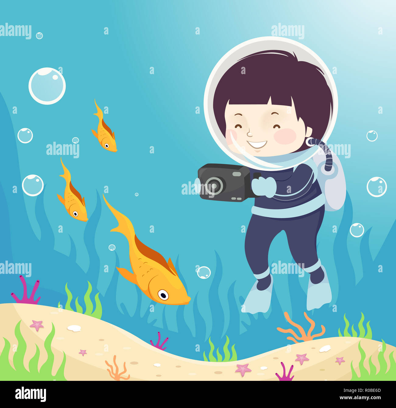 Clipart Scuab Fiacla Kid Cartoon Little Boy Scuba Diver, Cartoon