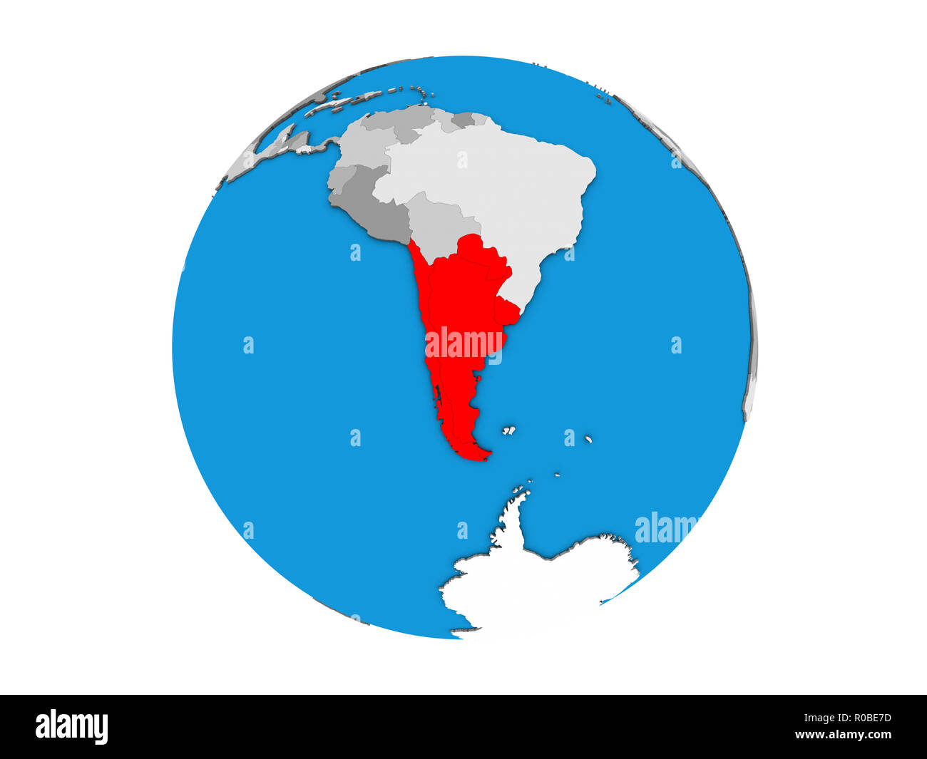 Southern Cone on blue political 3D globe. 3D illustration isolated on ...