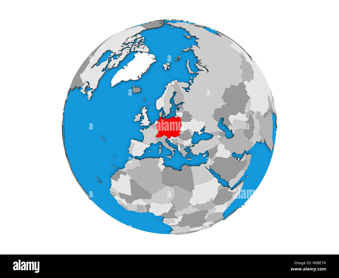 Central Europe on blue political 3D globe. 3D illustration isolated on ...