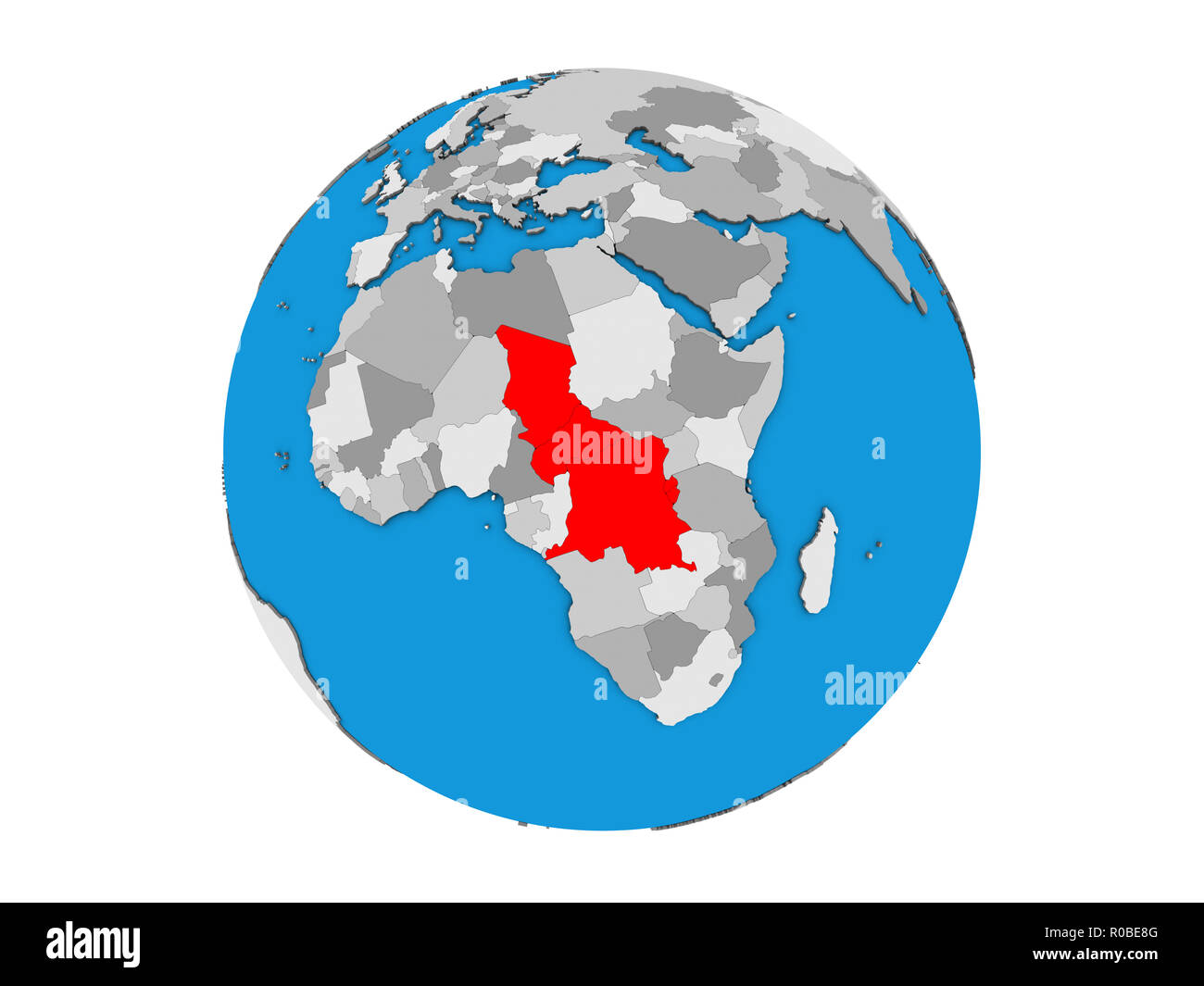 Central Africa on blue political 3D globe. 3D illustration isolated on ...