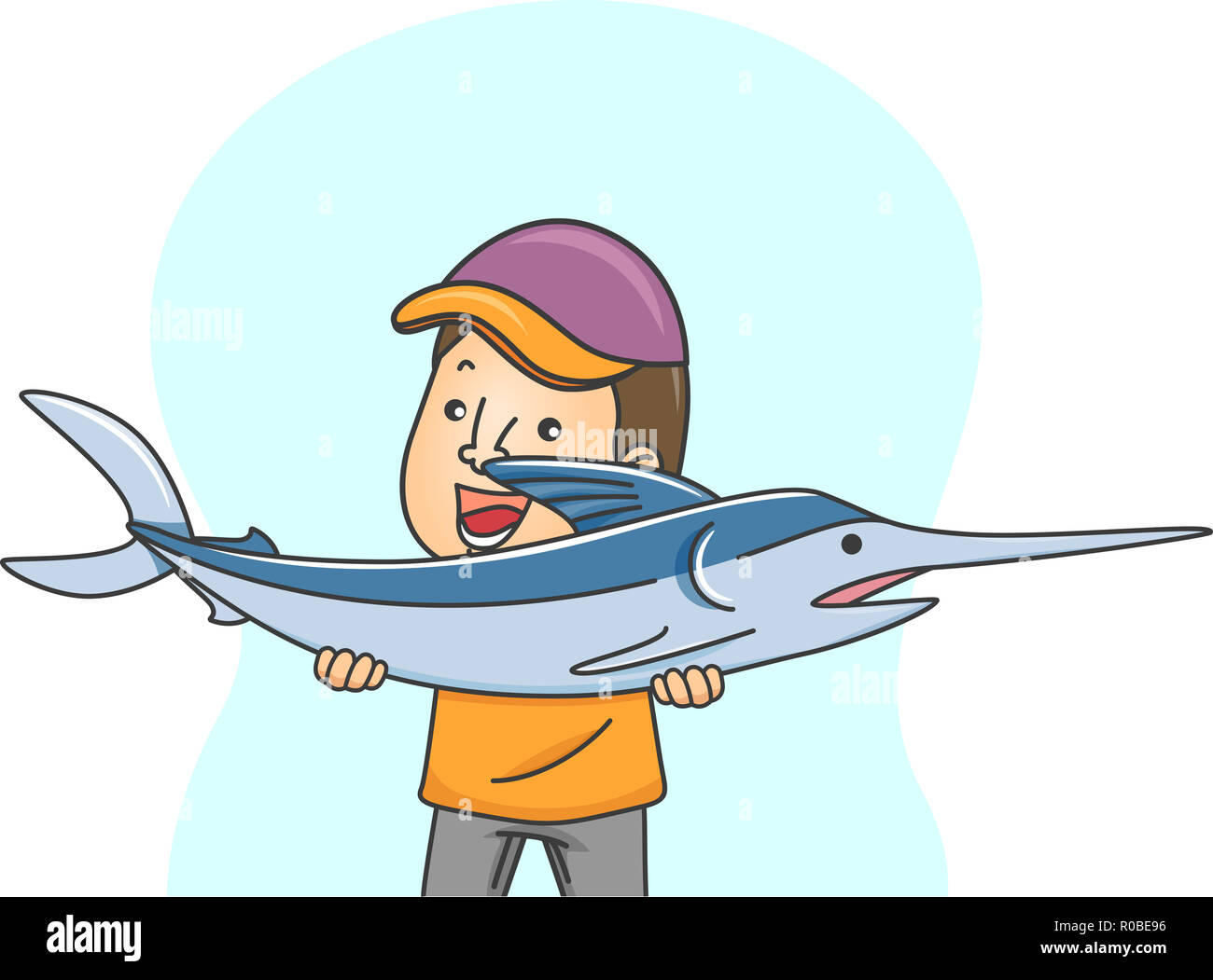 Illustration of a Man Holding a Blue Marlin He Caught While Fishing ...