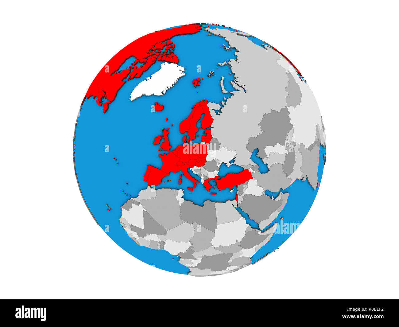 OECD European members on blue political 3D globe. 3D illustration ...