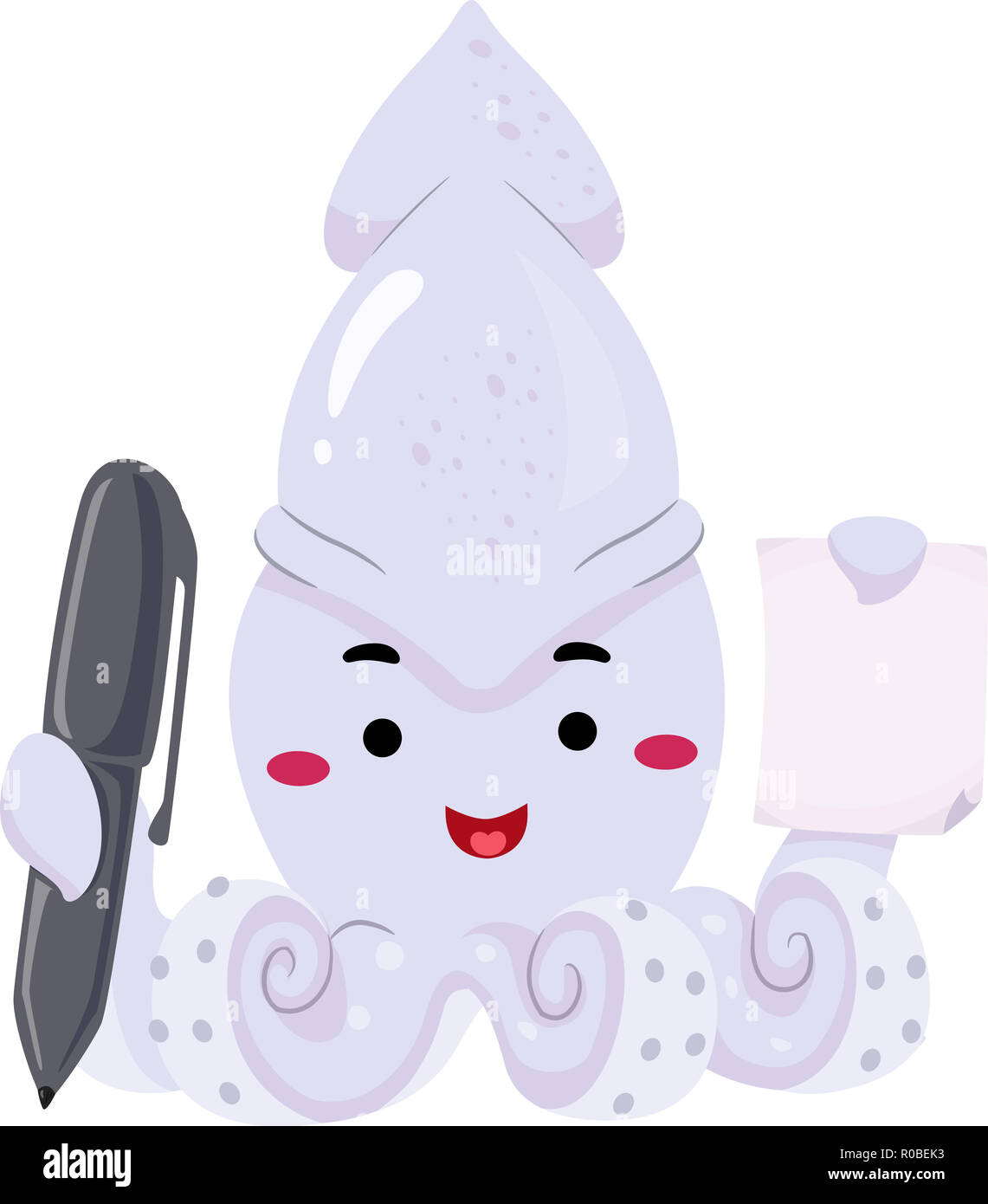 Illustration of a Squid Mascot Holding a Pen and a Paper Stock Photo ...