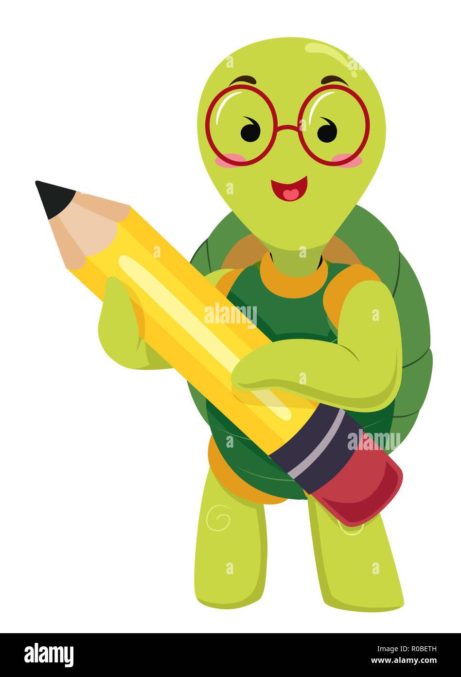 Illustration of a Turtle Mascot Student Holding a Big Pencil Stock ...