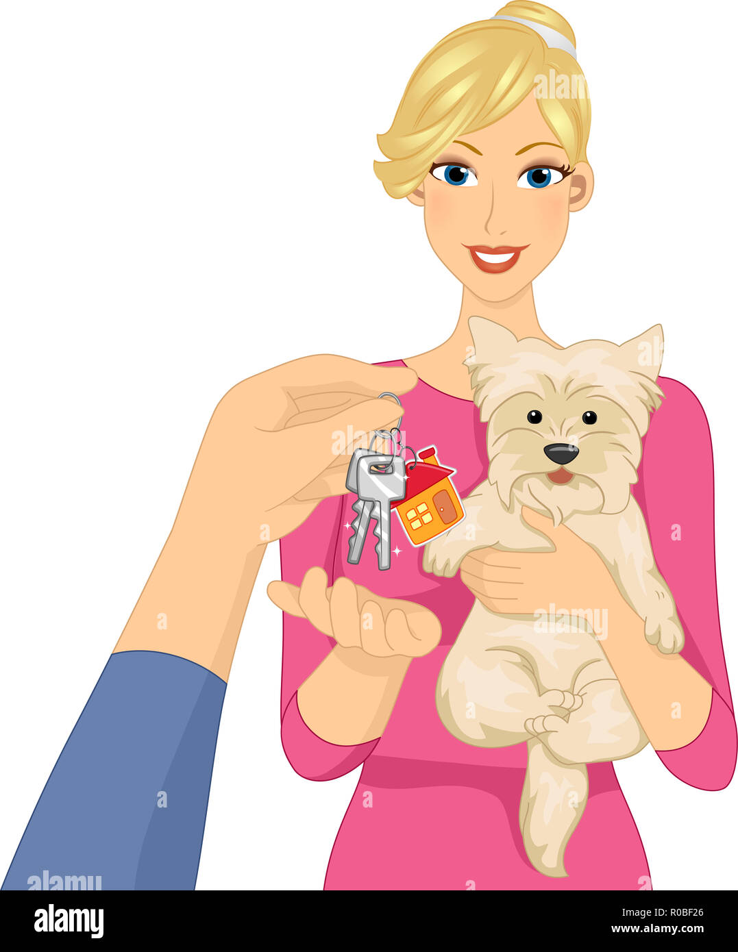 Illustration of a Girl Receiving House Keys for Home Sitting with a Dog ...