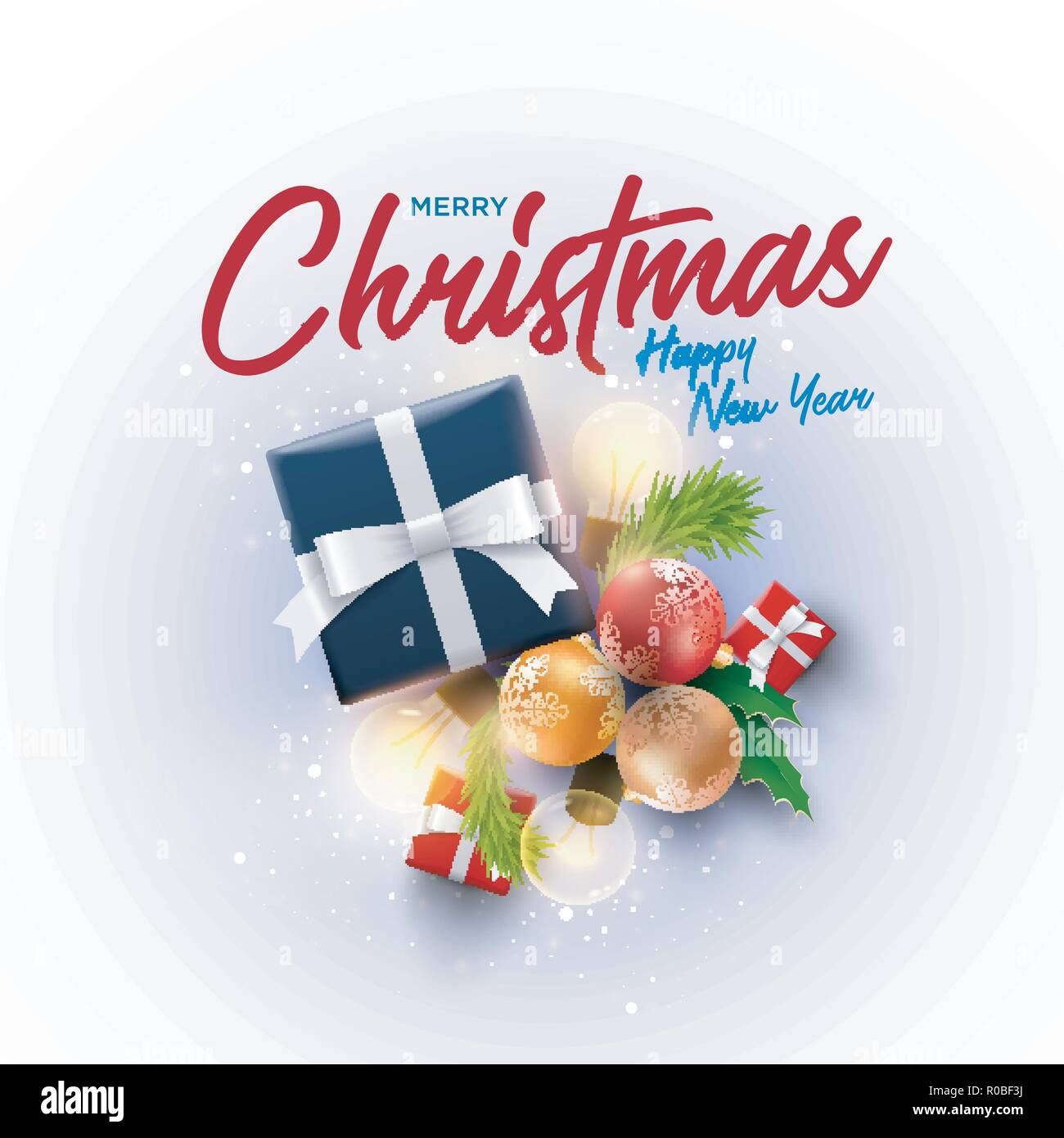 Christmas decoration objects and Christmas gift box with magical lights ...