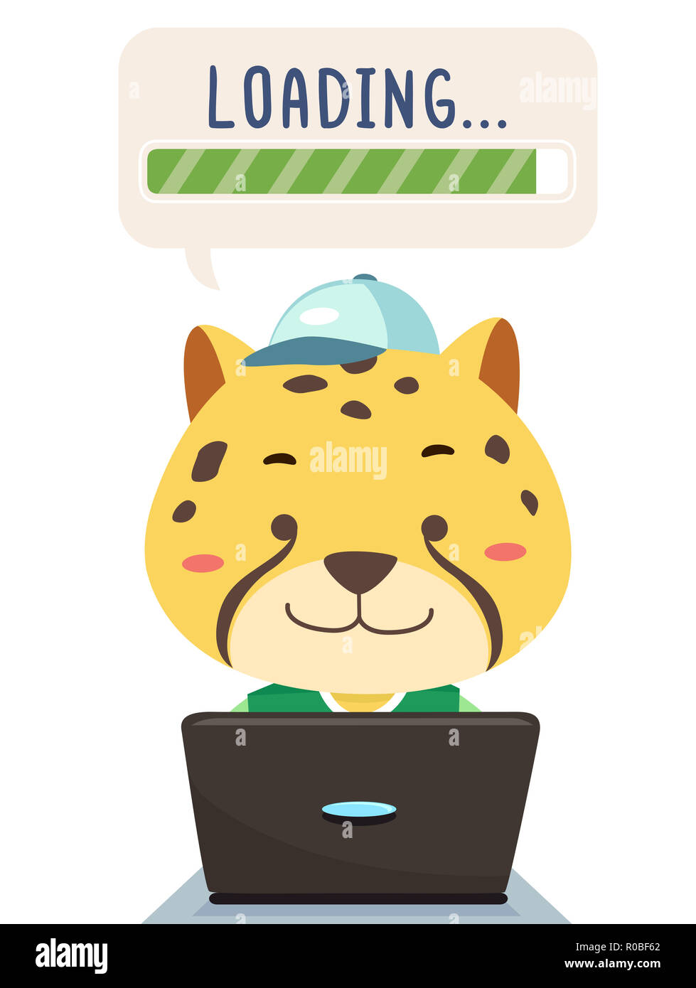 Illustration of a Cheetah Using a Laptop with a Loading Bar On Top ...