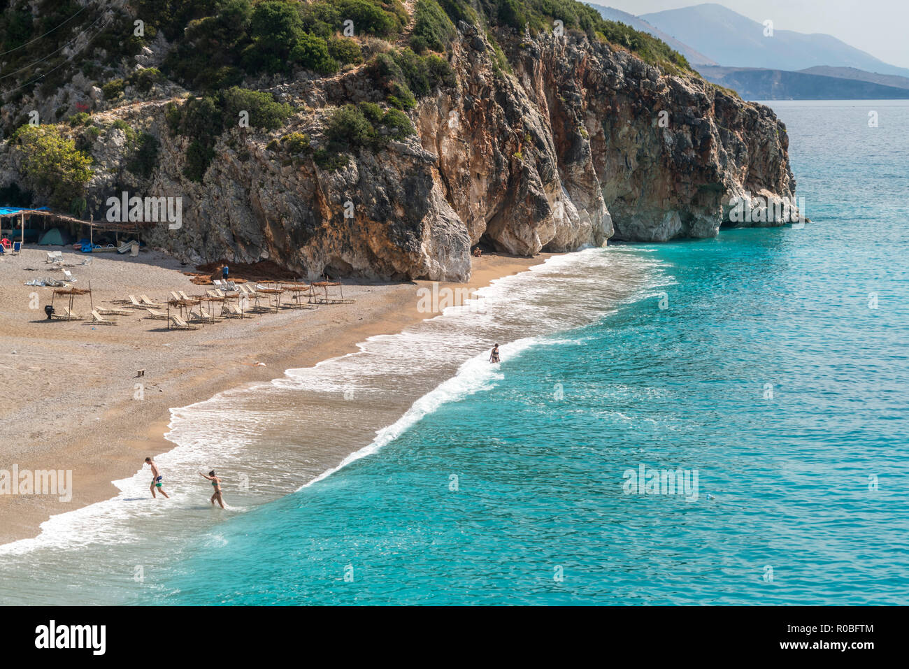 Strand Gjipe Beach an der albanischen Riviera bei Himara, Albanien ...
