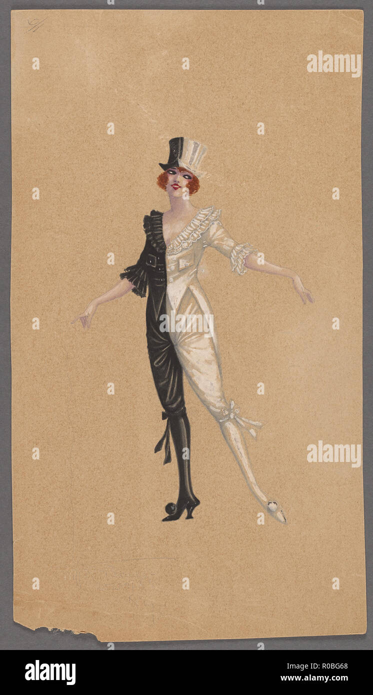 vintage theatrical production costume fashion design illustration in an ...