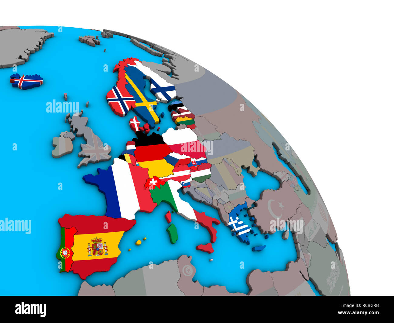 Schengen Area members with embedded national flags on simple blue ...