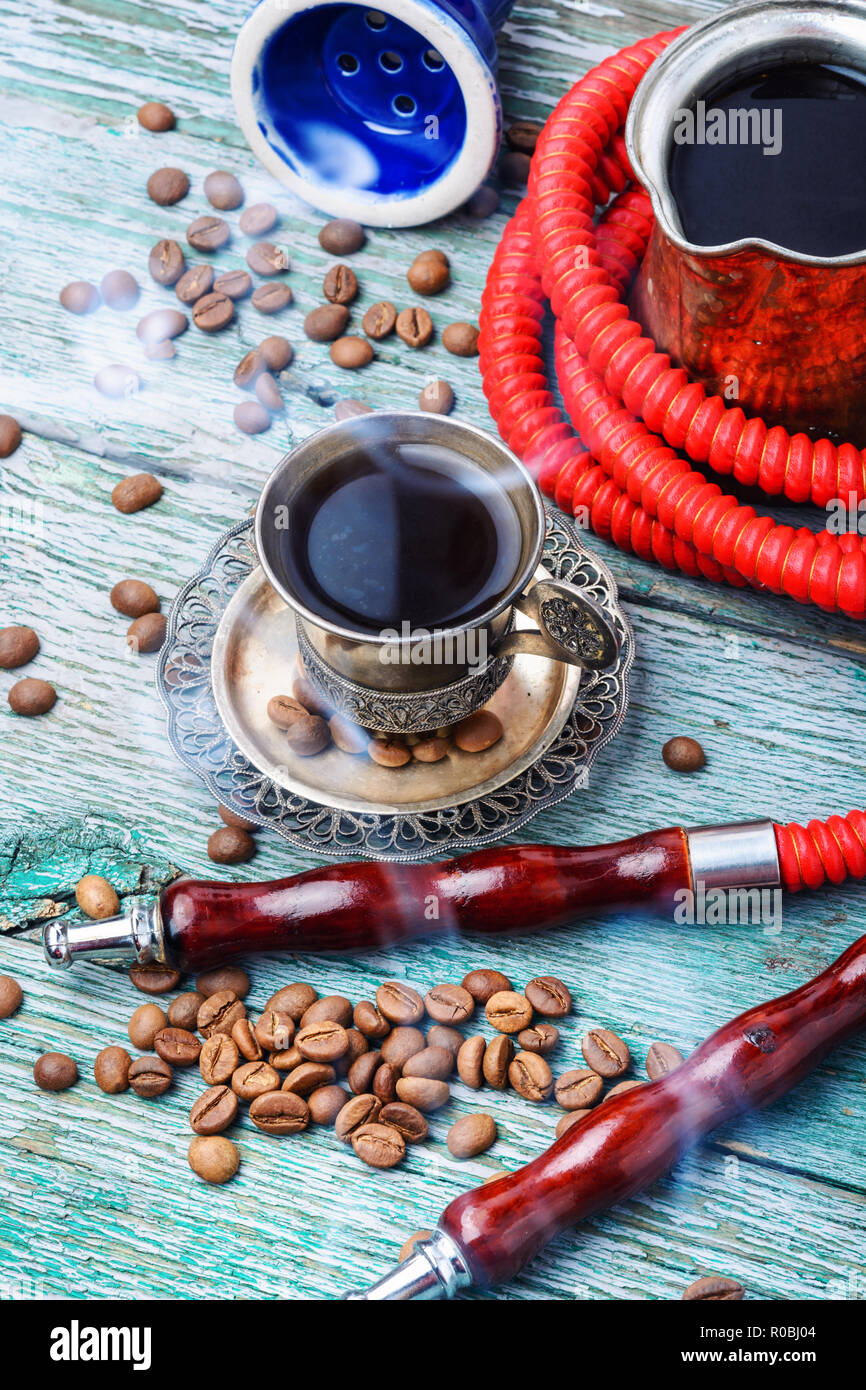 Oriental shisha hookah with aroma coffee for relax.Arabian shisha and ...