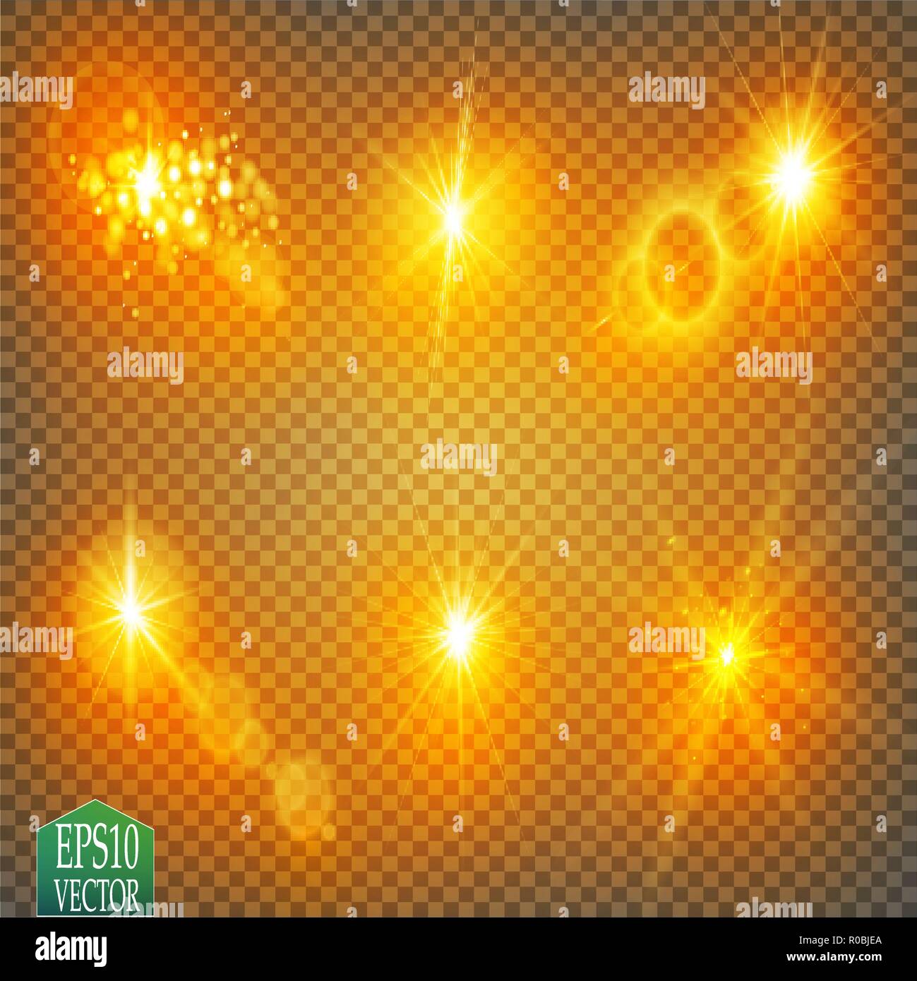 Set of glow light effect stars bursts with sparkles isolated on transparent background. For ...