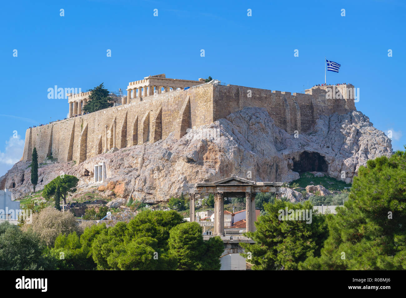 Acropolis hill with Parthenon temple and Hadrian's gate Stock Photo - Alamy