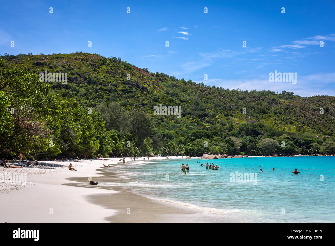 October 20th 2018 - Praslin, Seychelles - Locals and Tourists in a ...