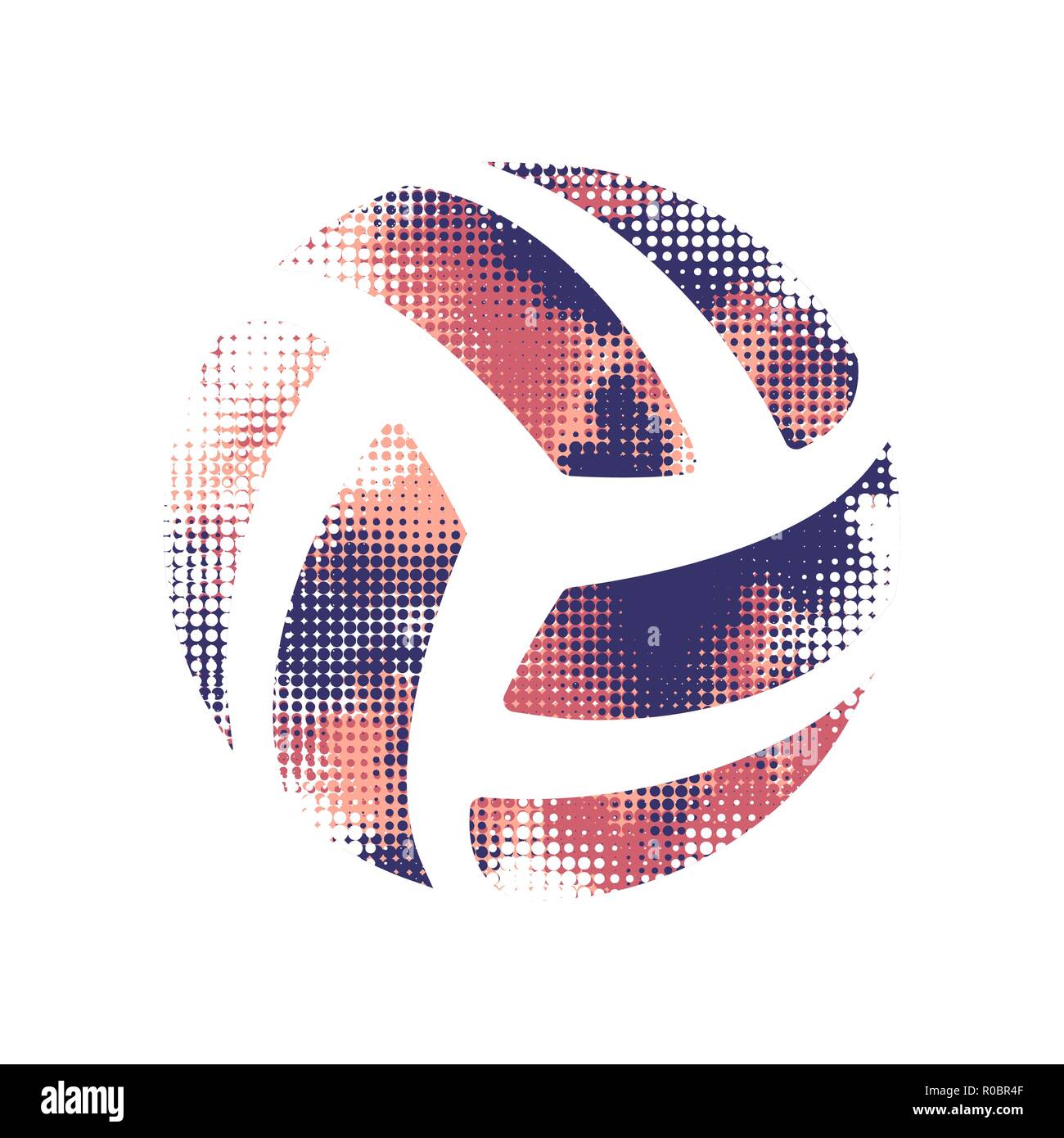 Violet abstract halftone volleyball symbol isolated on white background ...